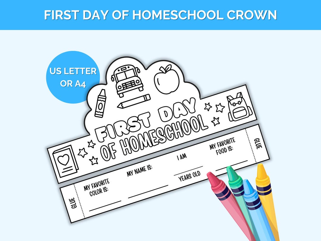 First Day of Homeschooling Crown, First Day Coloring Crown, All About ...