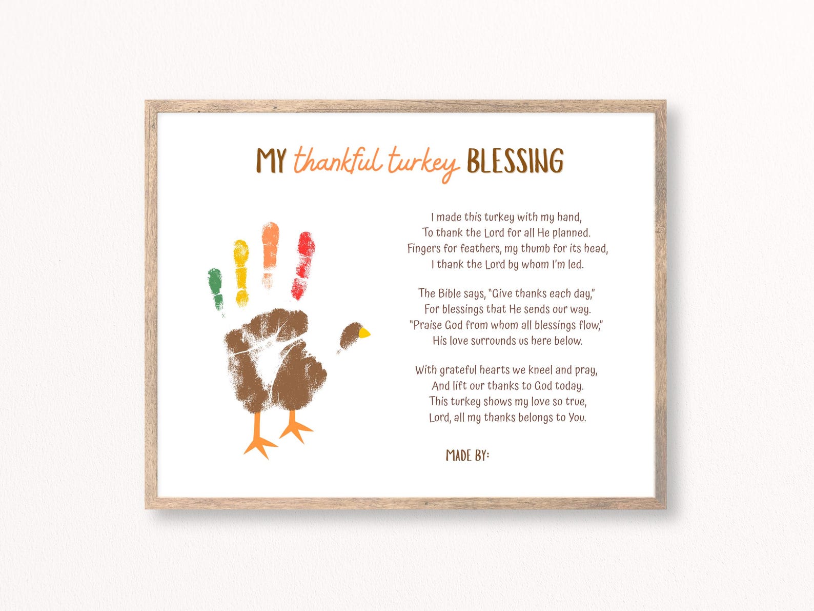 Turkey Blessing Handprint Poem, Thanksgiving Sunday School Activity ...