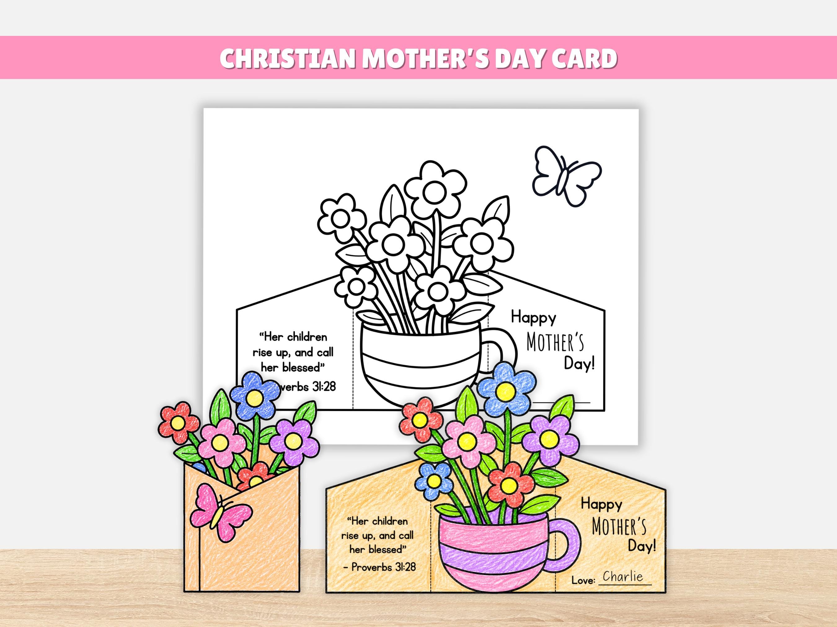 Mothers Day Sunday School Craft, Mom Coloring Card, Mothers Day Bible ...
