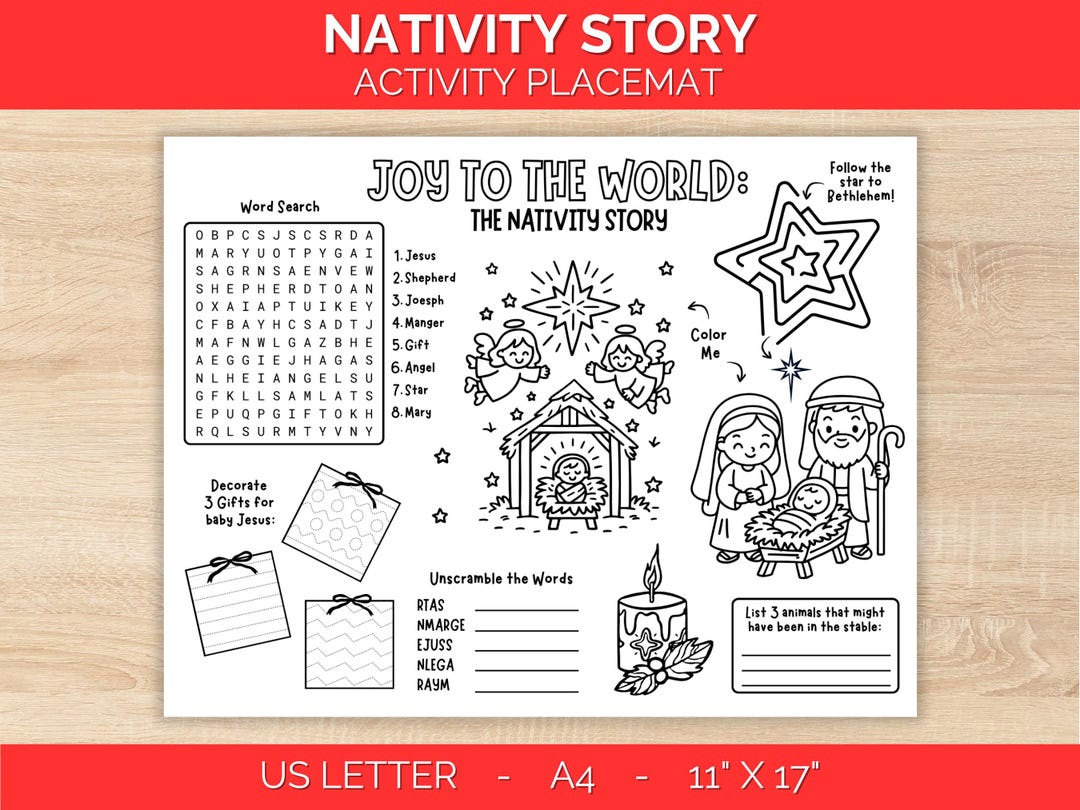 Nativity Story Activity Placemat, Sunday School Activity Christmas ...