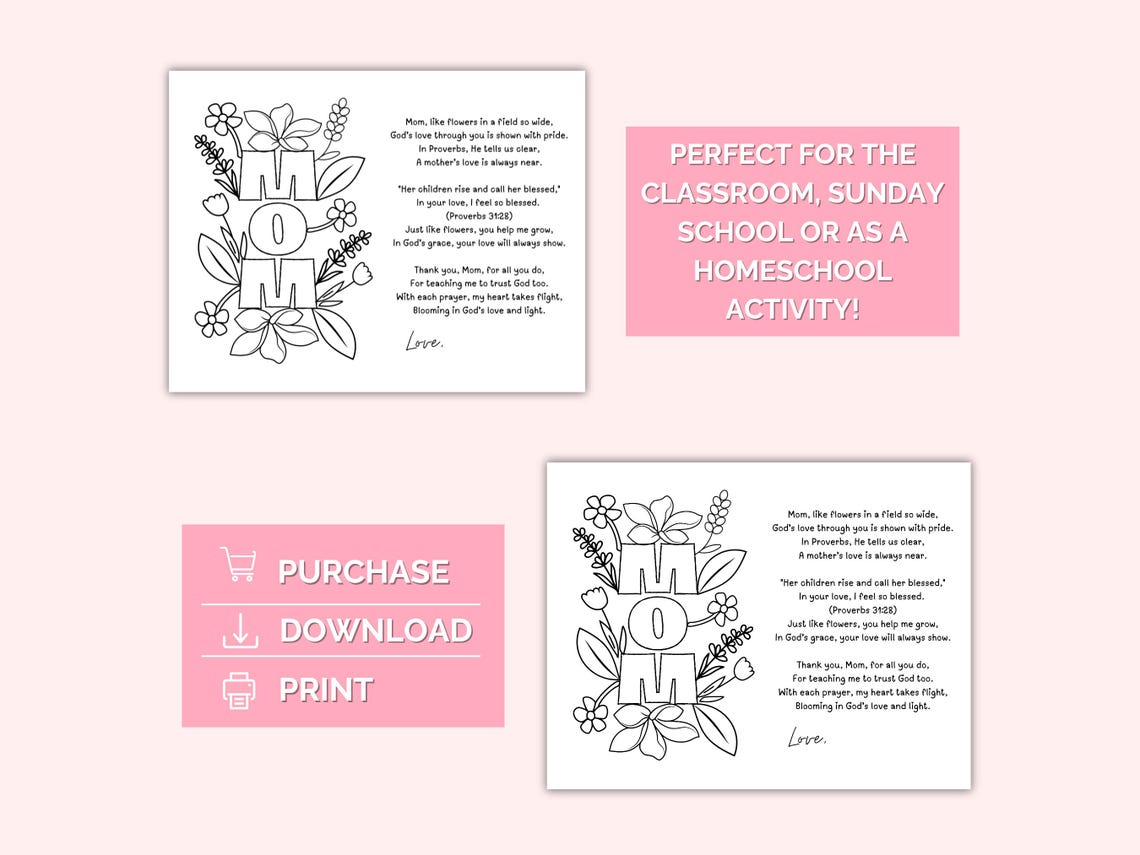 Sunday School Mothers Day Craft, Mothers Day Coloring Card, Mothers Day ...