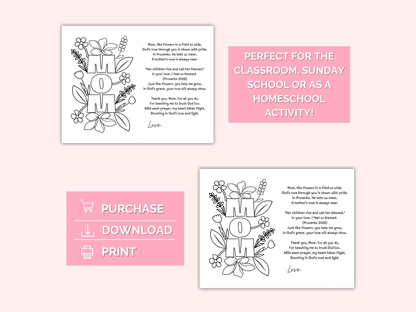 Sunday School Mothers Day Craft, Mothers Day Coloring Card, Mothers Day ...