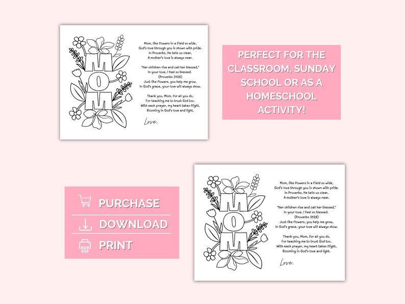 Sunday School Mothers Day Craft, Mothers Day Coloring Card, Mothers Day ...