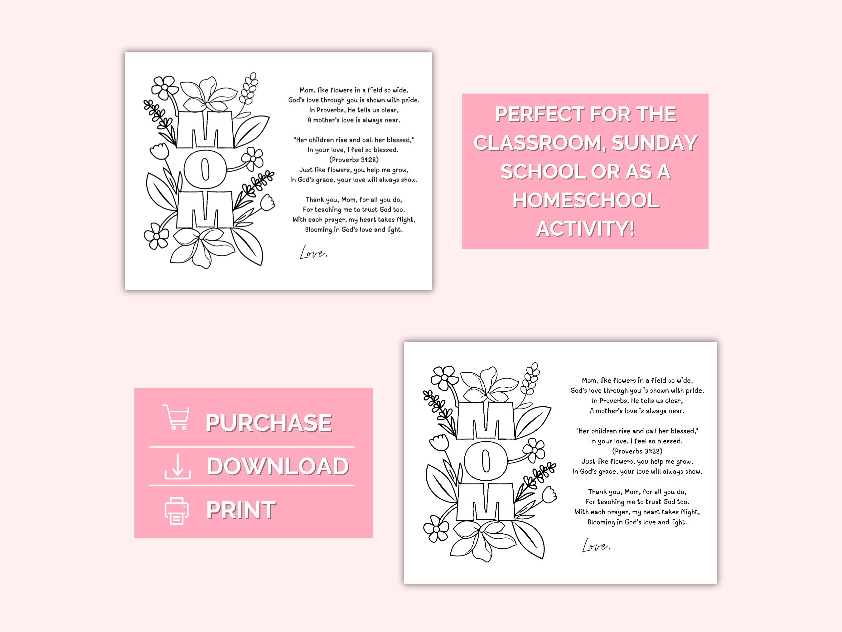 Sunday School Mothers Day Craft, Mothers Day Coloring Card, Mothers Day ...
