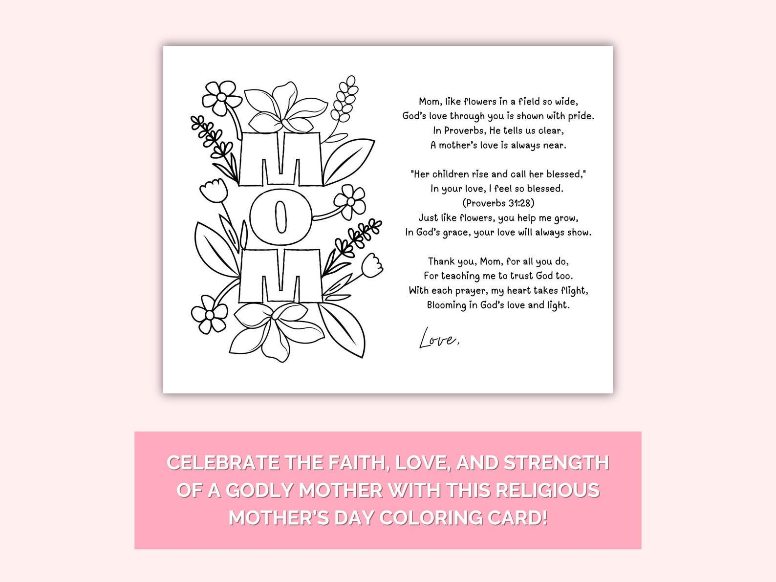 Sunday School Mothers Day Craft, Mothers Day Coloring Card, Mothers Day ...