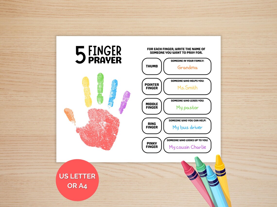 5 Finger Prayer Handprint Craft, Prayer Lesson Kids, Sunday School ...