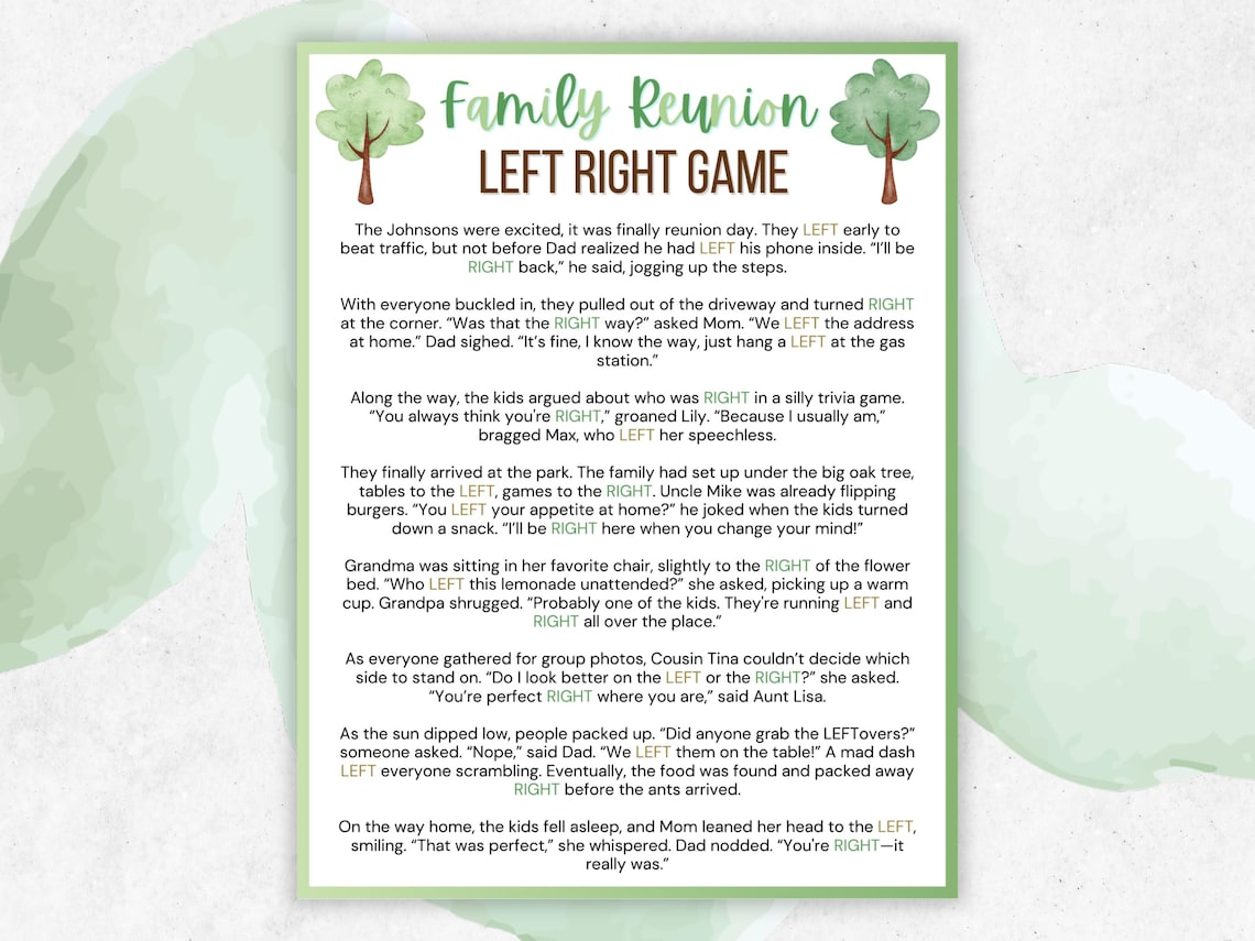 Family Reunion Left Right Game, Family Reunion Games, Left Right Game ...