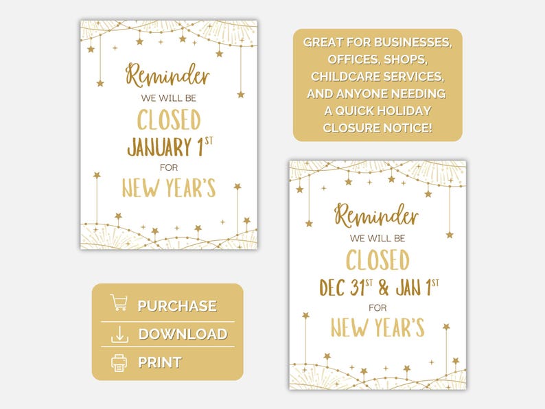 Printable Closed for New Years Sign, New Years Closed, Closed for ...
