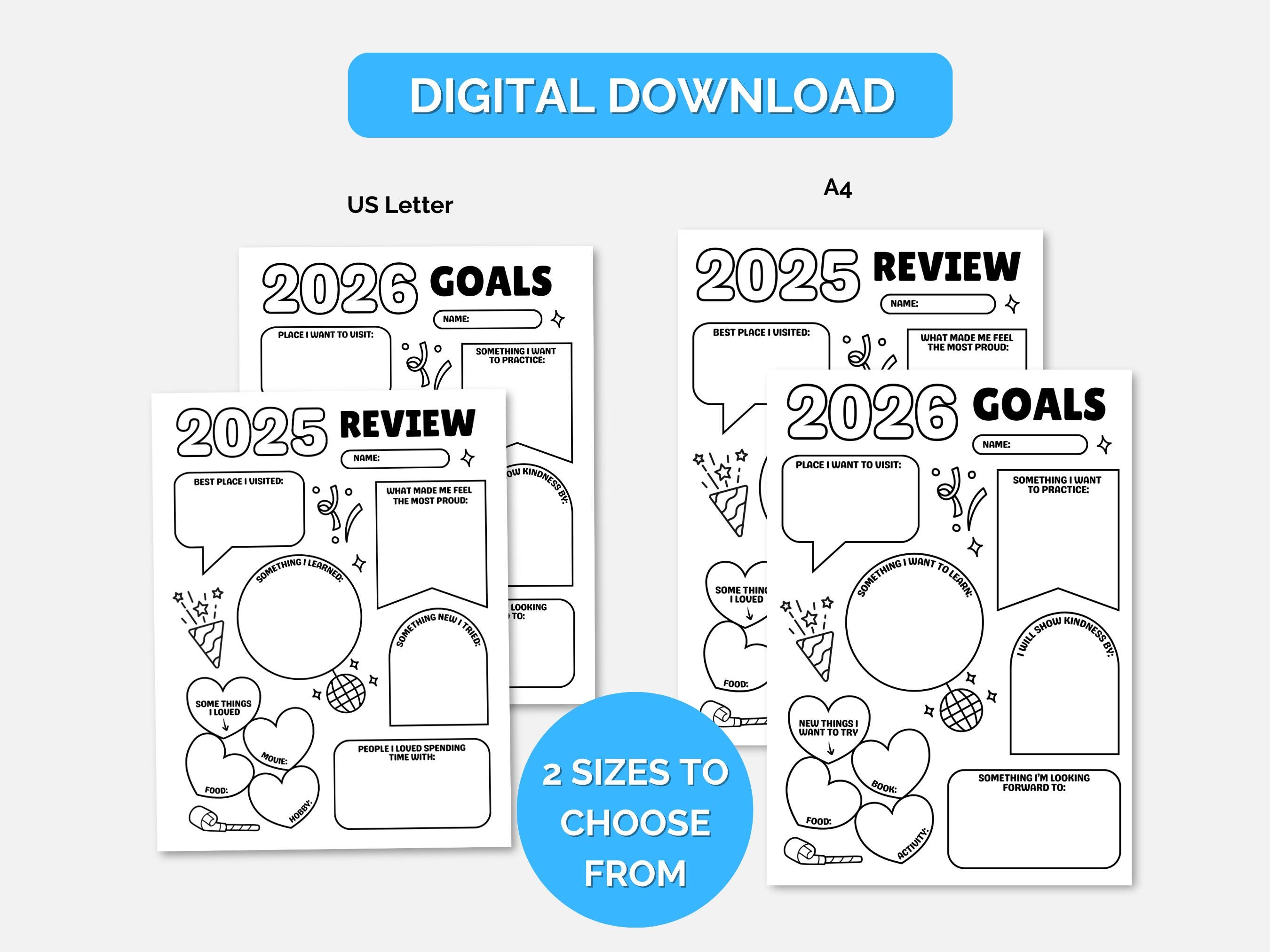 New Years Worksheet, 2025 Year in Review, 2026 New Years Goals, New ...