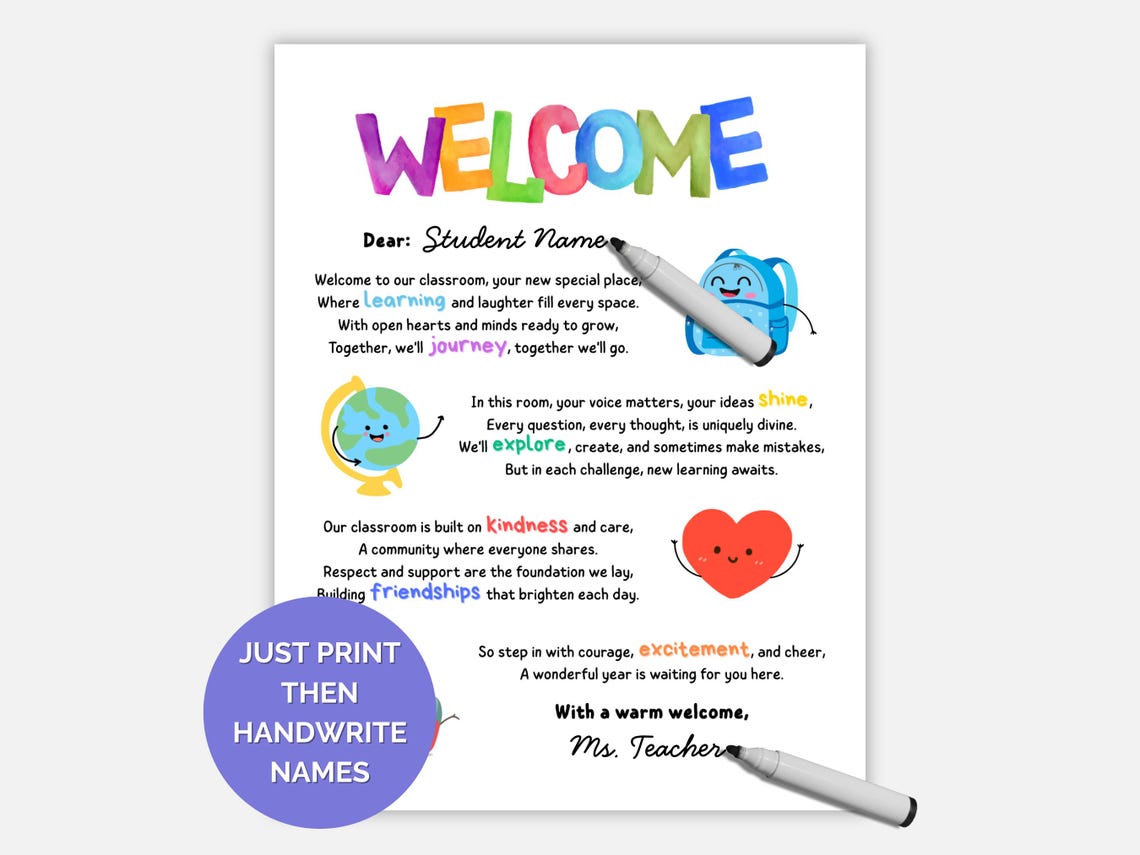 Welcome Back Letter to Students, First Day of School Letter, Teacher ...