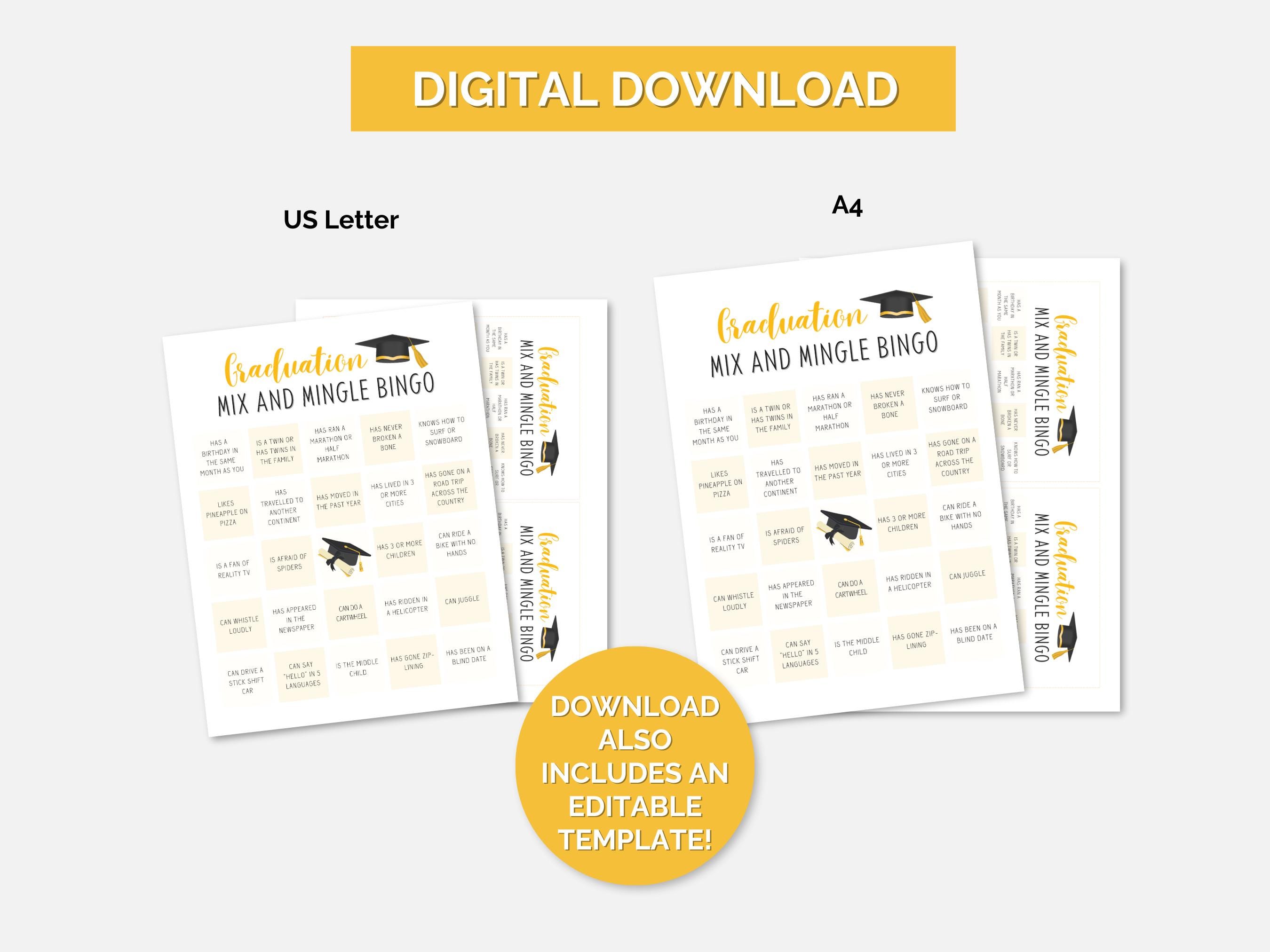 Graduation Bingo, Graduation Activity, Graduate Games, Graduation Party ...