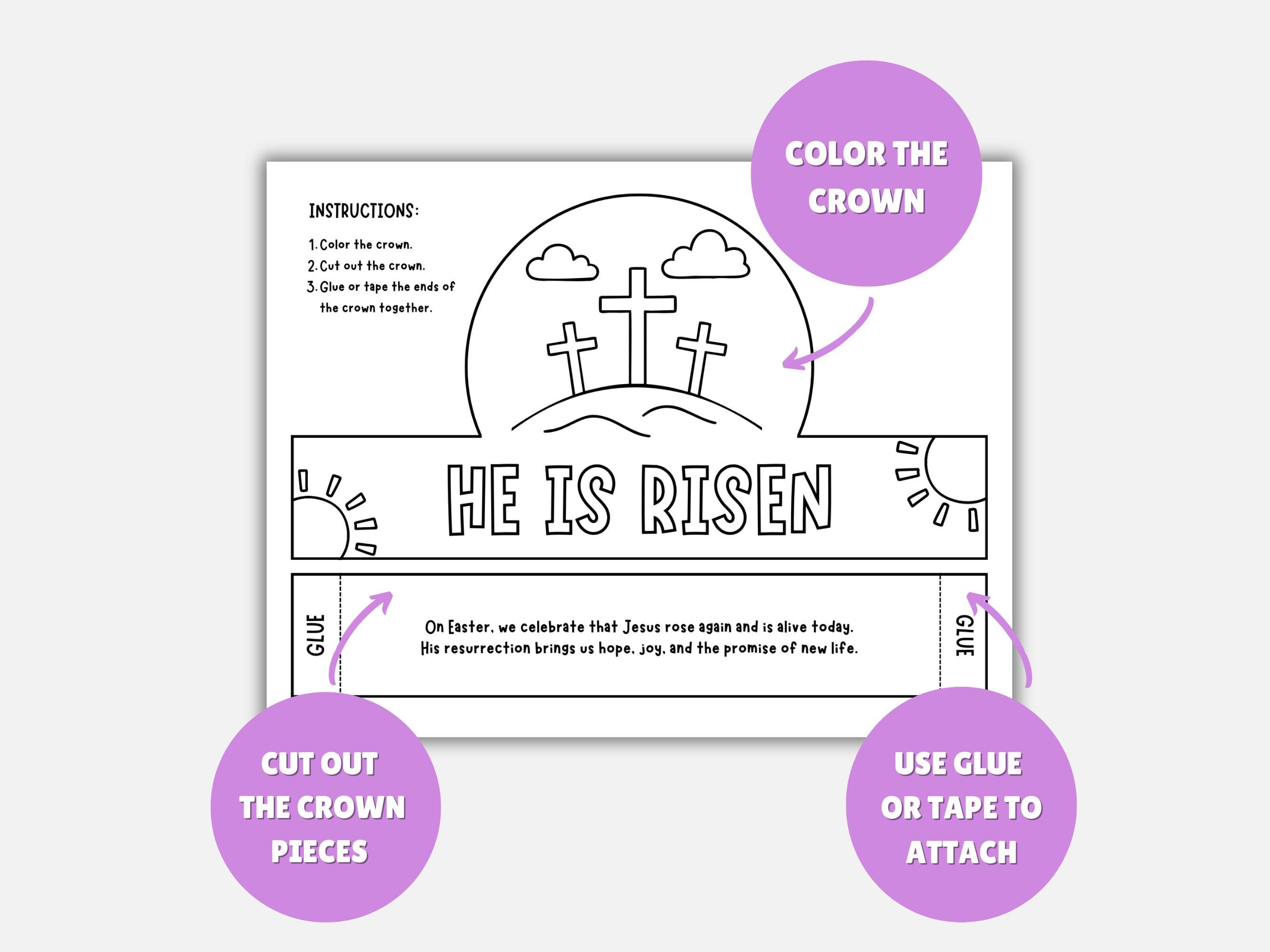 He is Risen Crown, Easter Story Lesson, Sunday School Easter Craft Kids ...