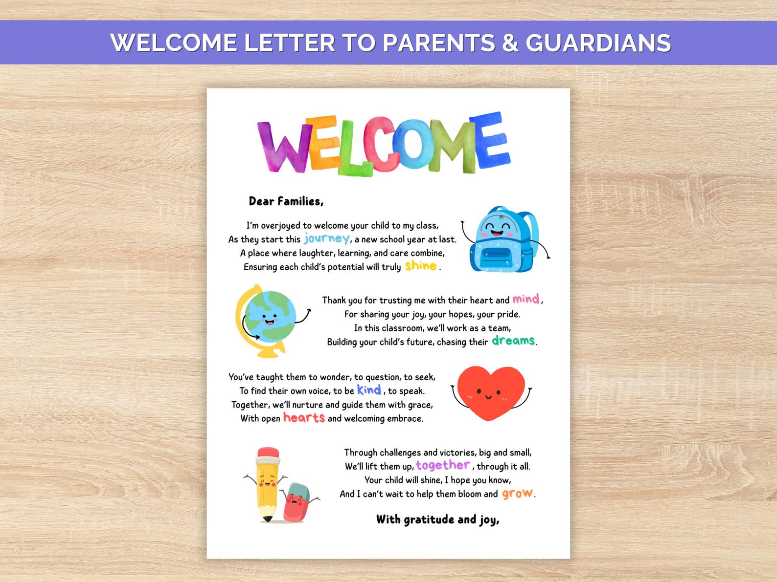 Welcome Letter to Parents, Poem for Parents, Beginning of School Year ...