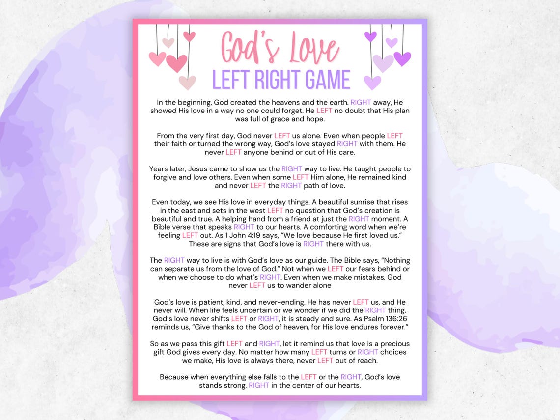 Gods Love Left Right Game, Left Right Game Church, Youth Group Bible ...