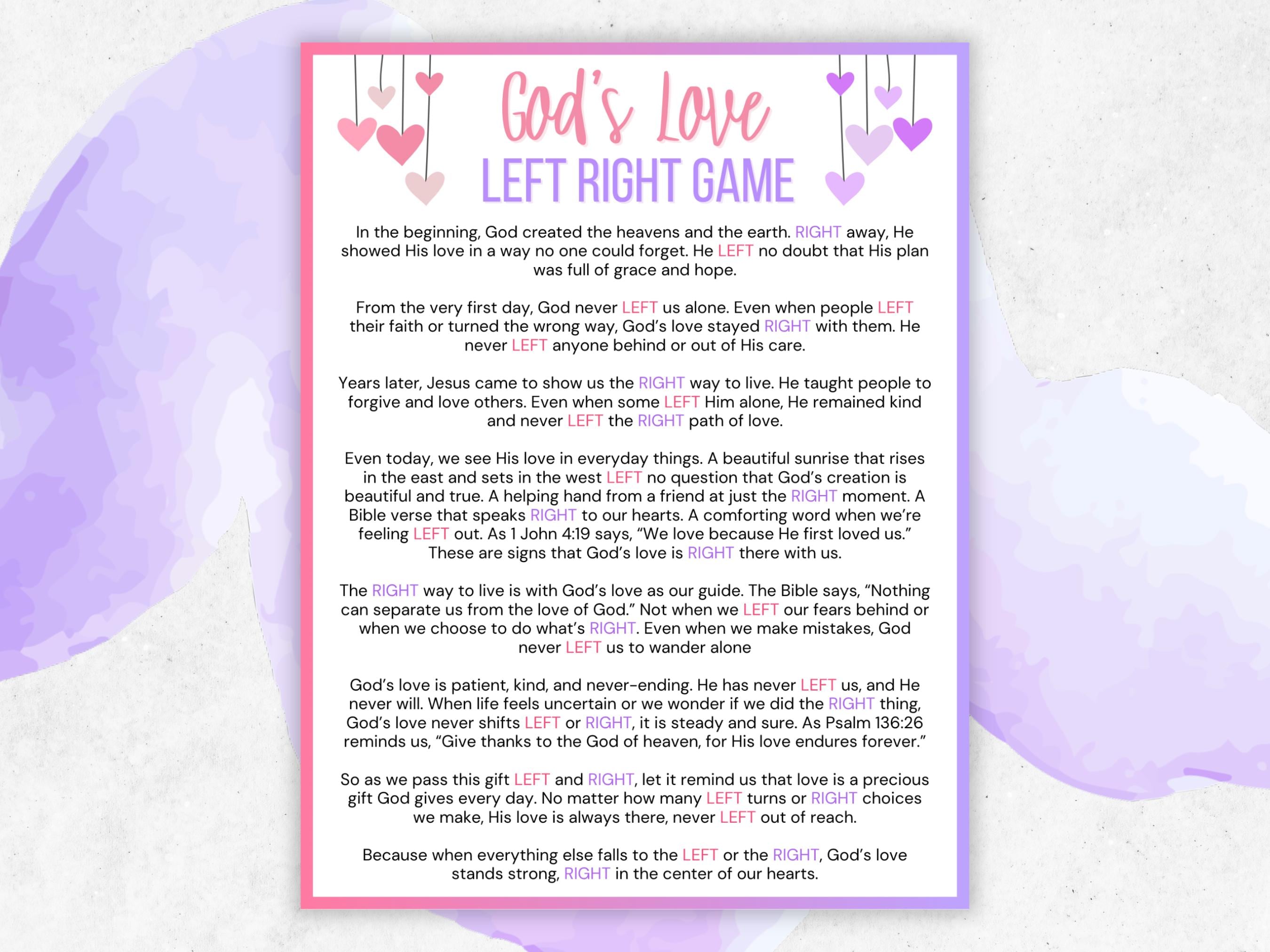 Gods Love Left Right Game, Left Right Game Church, Youth Group Bible ...