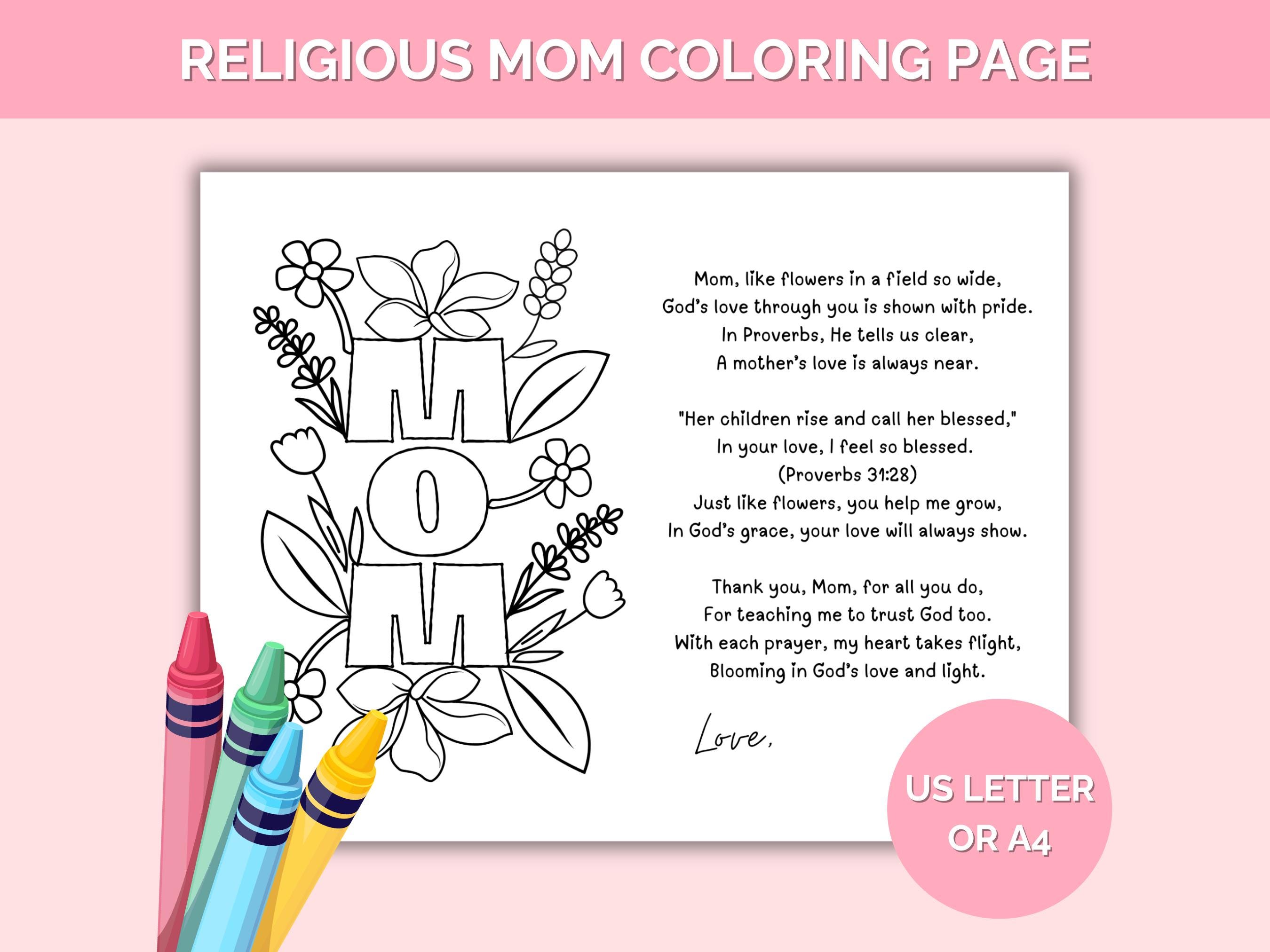 Sunday School Mothers Day Craft, Mothers Day Coloring Card, Mothers Day ...
