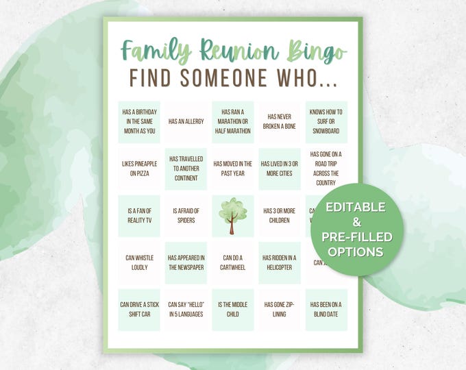 Family Reunion Bingo Game Printable, Family Reunion Games, Find Someone ...