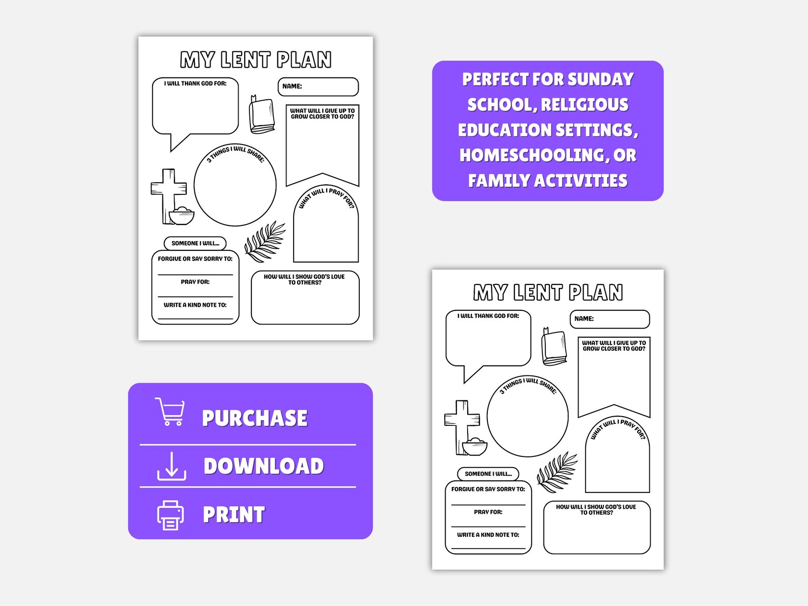 My Lent Plan Worksheet, Lent Activity, Lent for Kids, Ash Wednesday ...