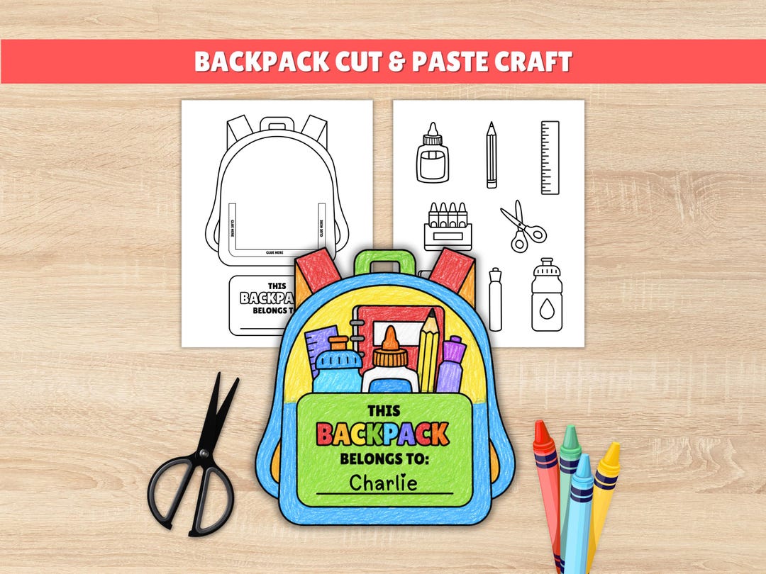 Backpack Coloring Craft, Cut and Paste Craft, Back to School Coloring ...