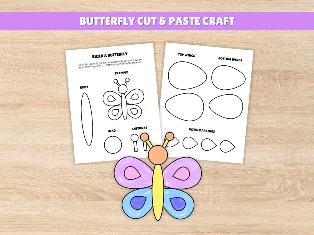 Build A Butterfly, Cut and Paste Craft, Spring Preschool Printable ...