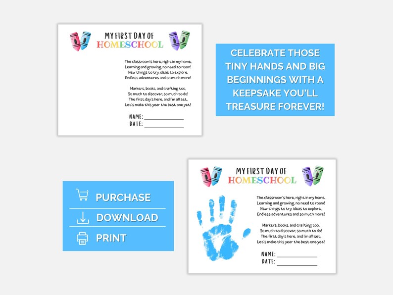 First Day of Homeschool Handprint Poem, 1st Day of School Handprint ...
