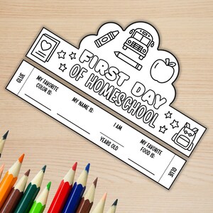 First Day of Homeschooling Crown, First Day Coloring Crown, All About ...