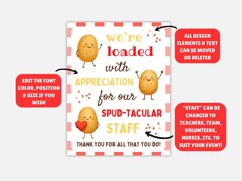 Editable Baked Potato Bar Appreciation Sign, Teacher Appreciation Week ...