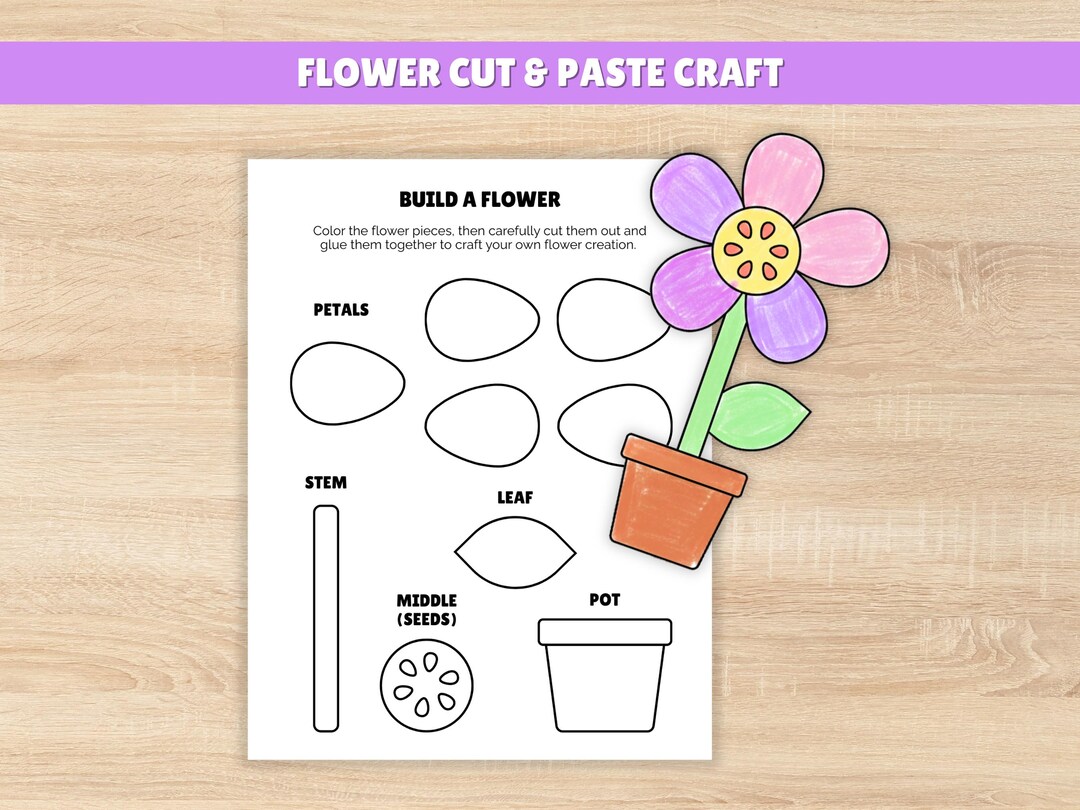 Build A Flower, Cut and Paste Craft, Spring Preschool Printable, Spring ...