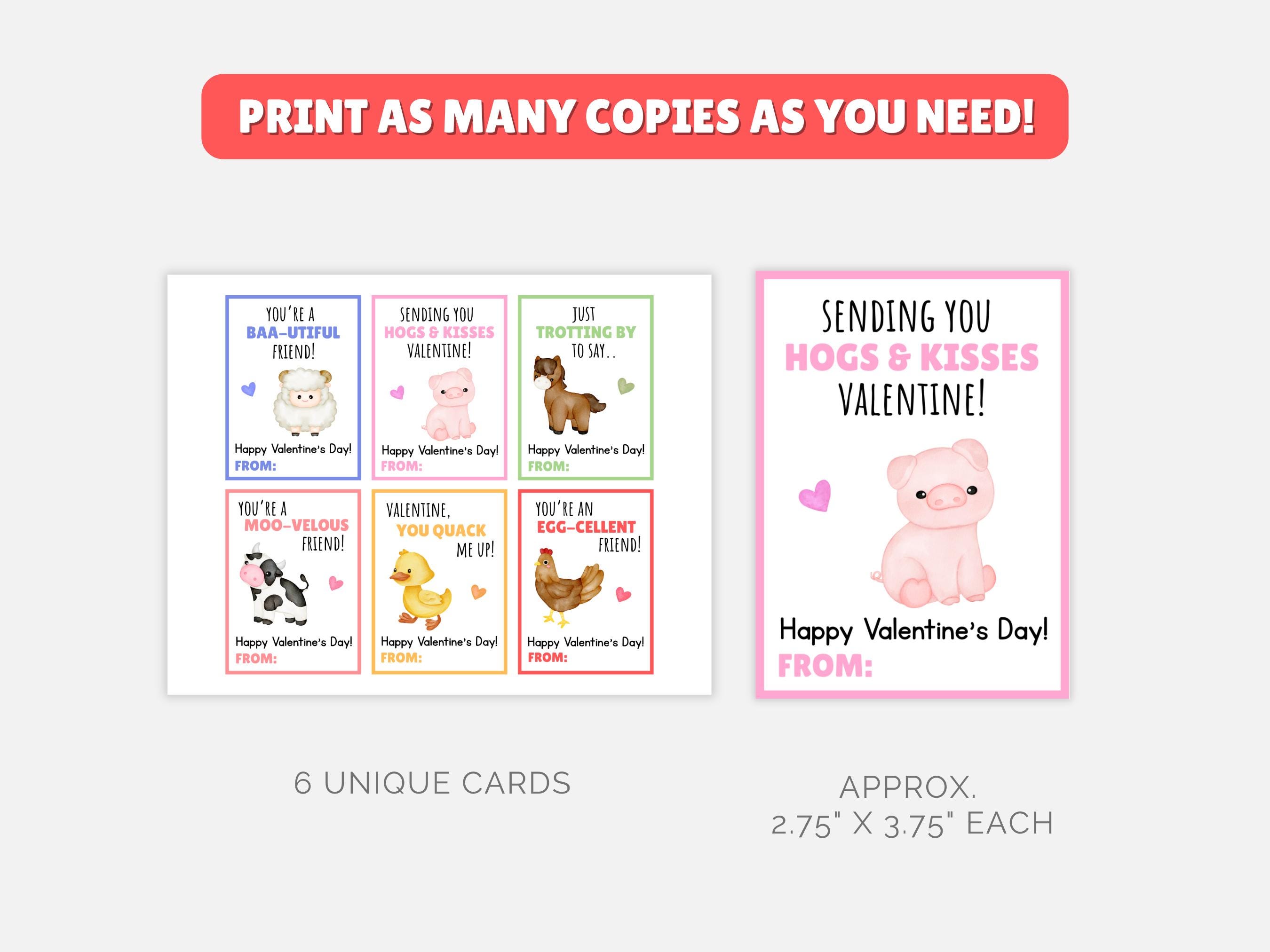 Printable Farm Animal Valentines Cards, Kids Class Valentine Cards ...