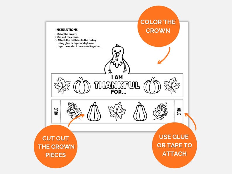 Thanksgiving Coloring Crown, Thanksgiving Preschool Craft, Thankful ...