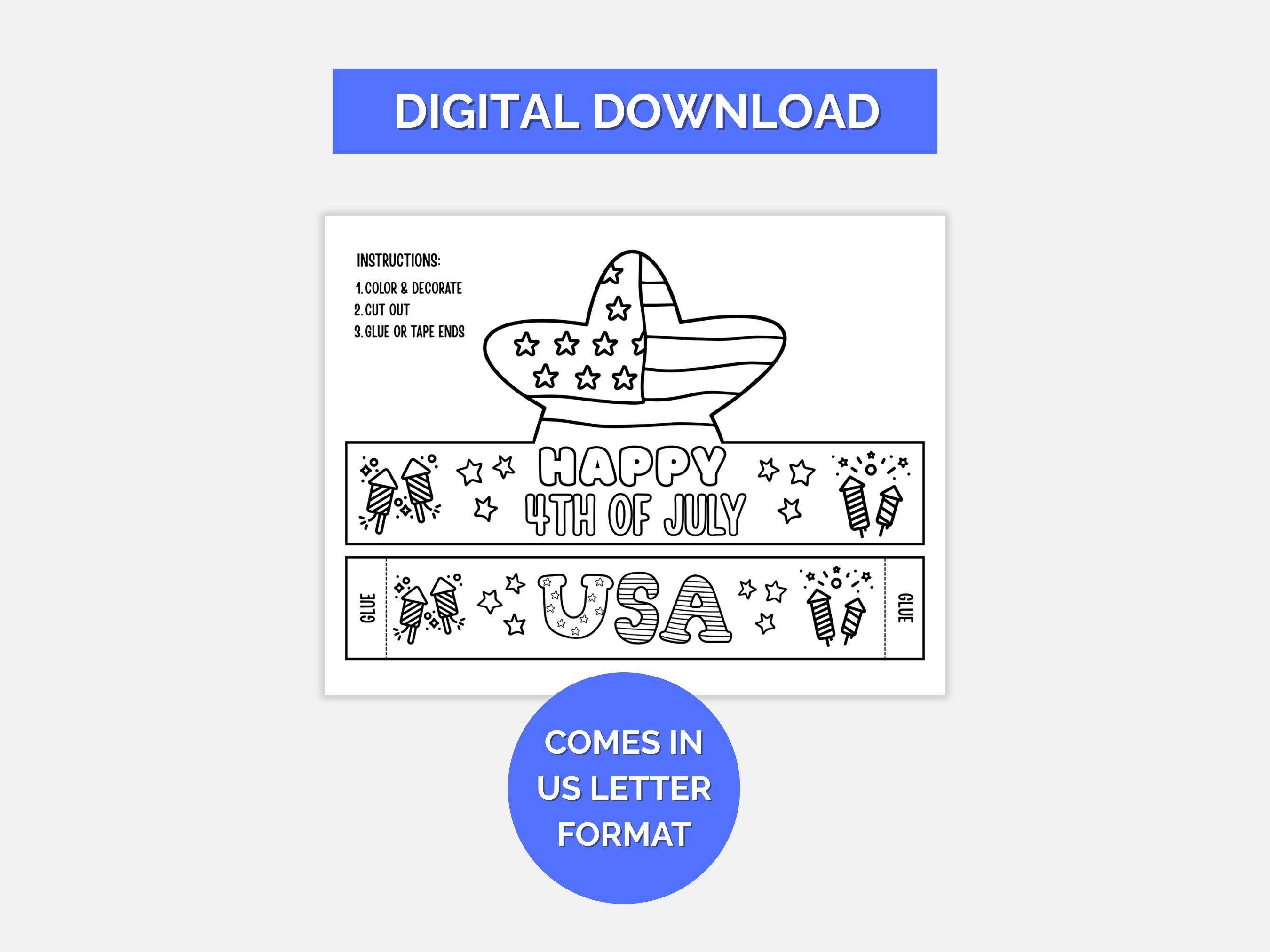 4th of July Crown, Coloring Crown, Fourth of July Hat, 4th of July ...