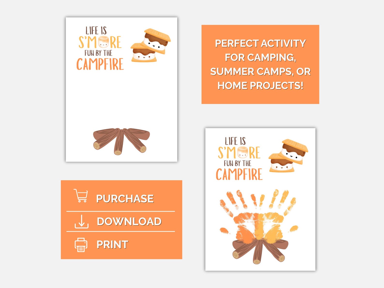 Campfire Activity Handprint, Camping Keepsake, Summer Handprint Art, S ...