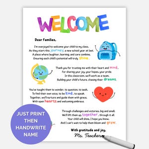 Welcome Letter to Parents, Poem for Parents, Beginning of School Year ...