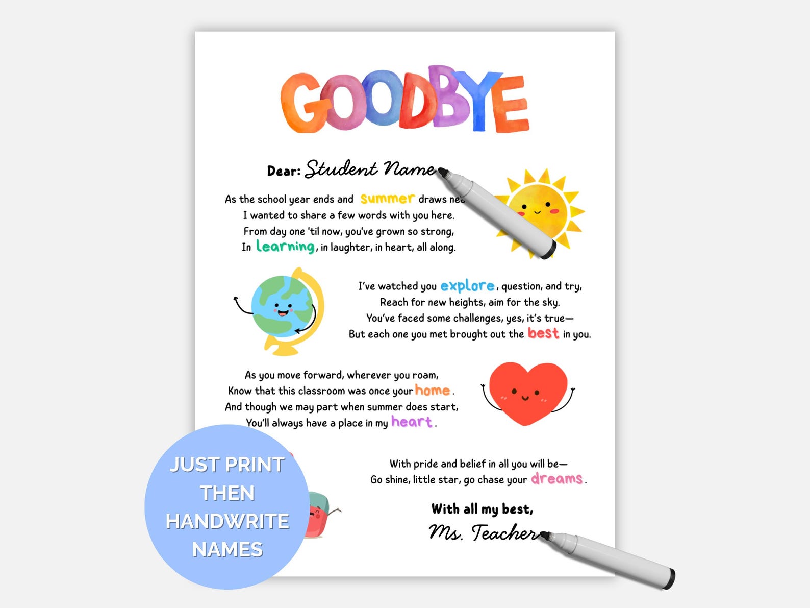 End of Year Poem From Teacher, End of Year Letter to Students, End of ...