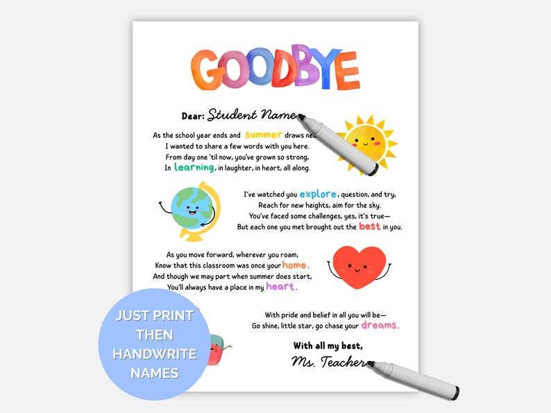 End of Year Poem From Teacher, End of Year Letter to Students, End of ...