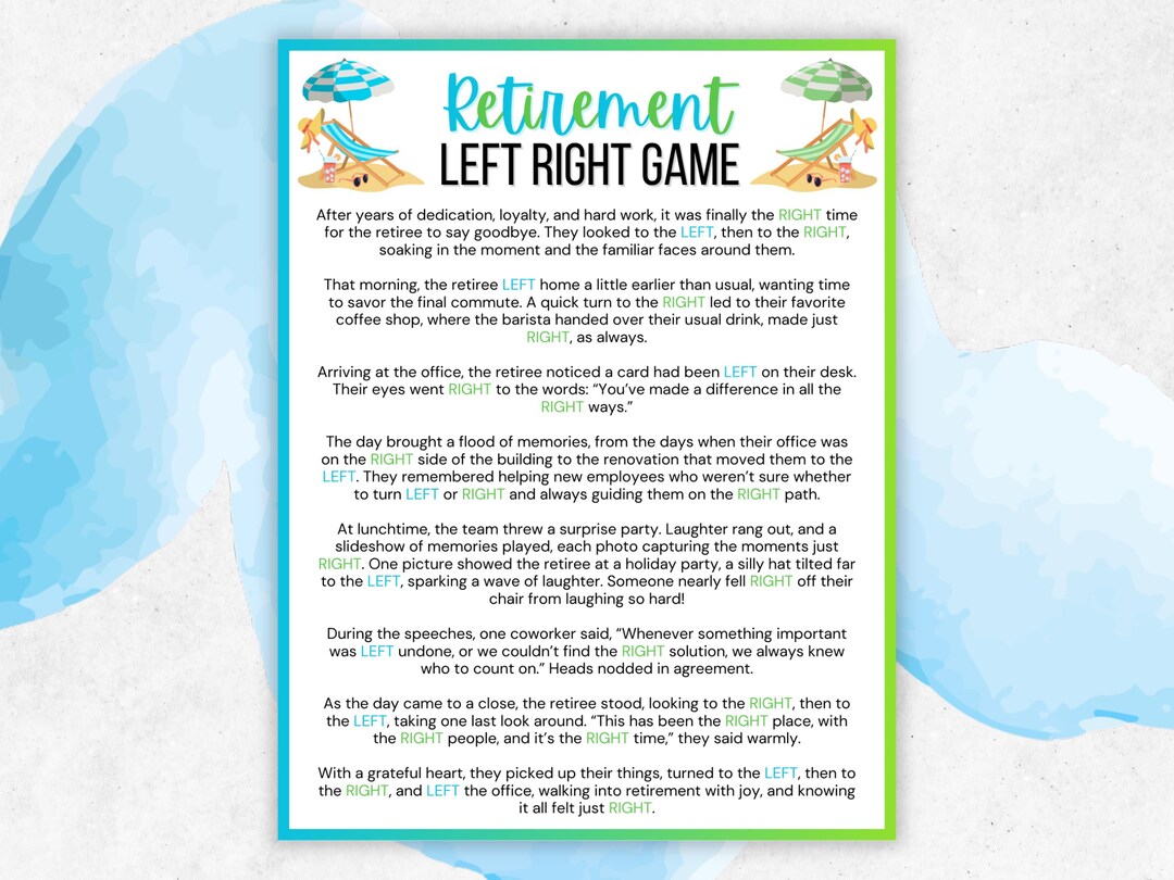 Retirement Left Right Game, Retirement Games, Retirement Party, Left ...