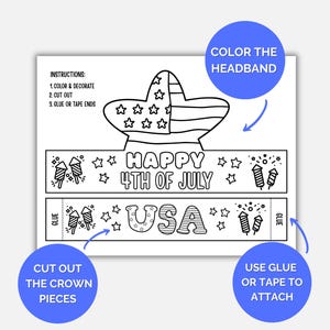 4th of July Coloring Crown, 4th of July Activity, 4th of July Coloring ...