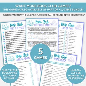 Book Club Think Quick Game, Bookish Games, Book Club Icebreaker, Book ...