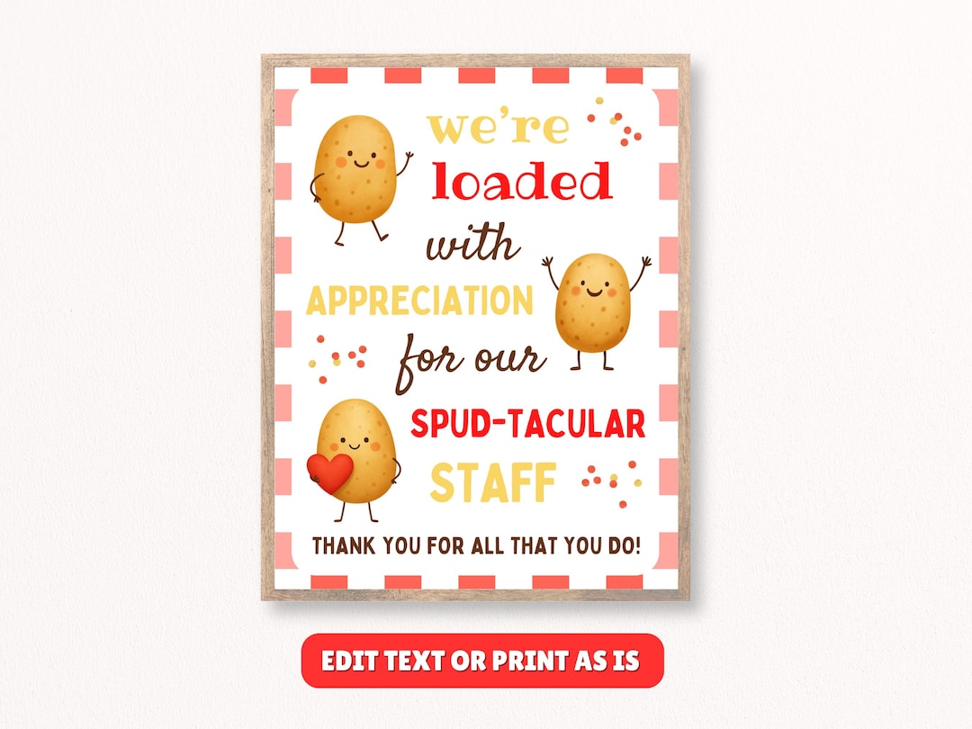 Editable Baked Potato Bar Appreciation Sign, Teacher Appreciation Week ...