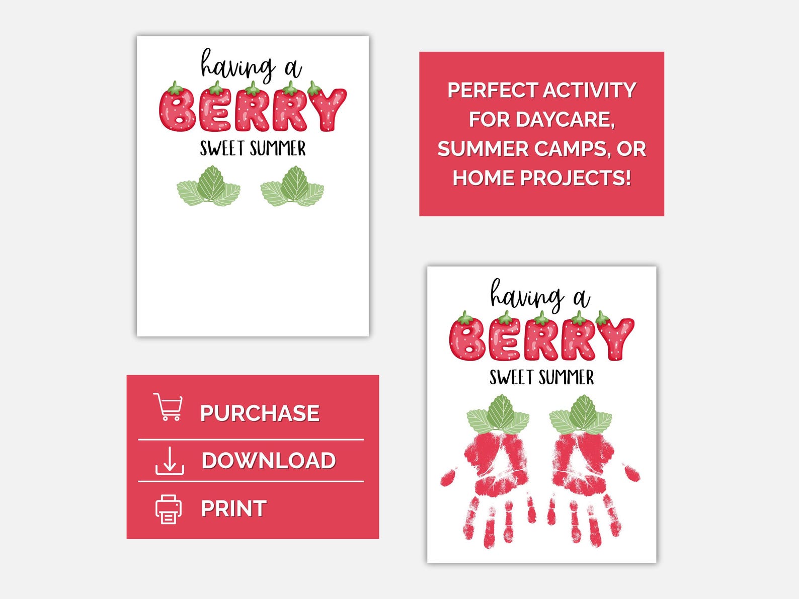 Strawberry Summer Handprint, Summer Handprint Art, Strawberry Handprint ...