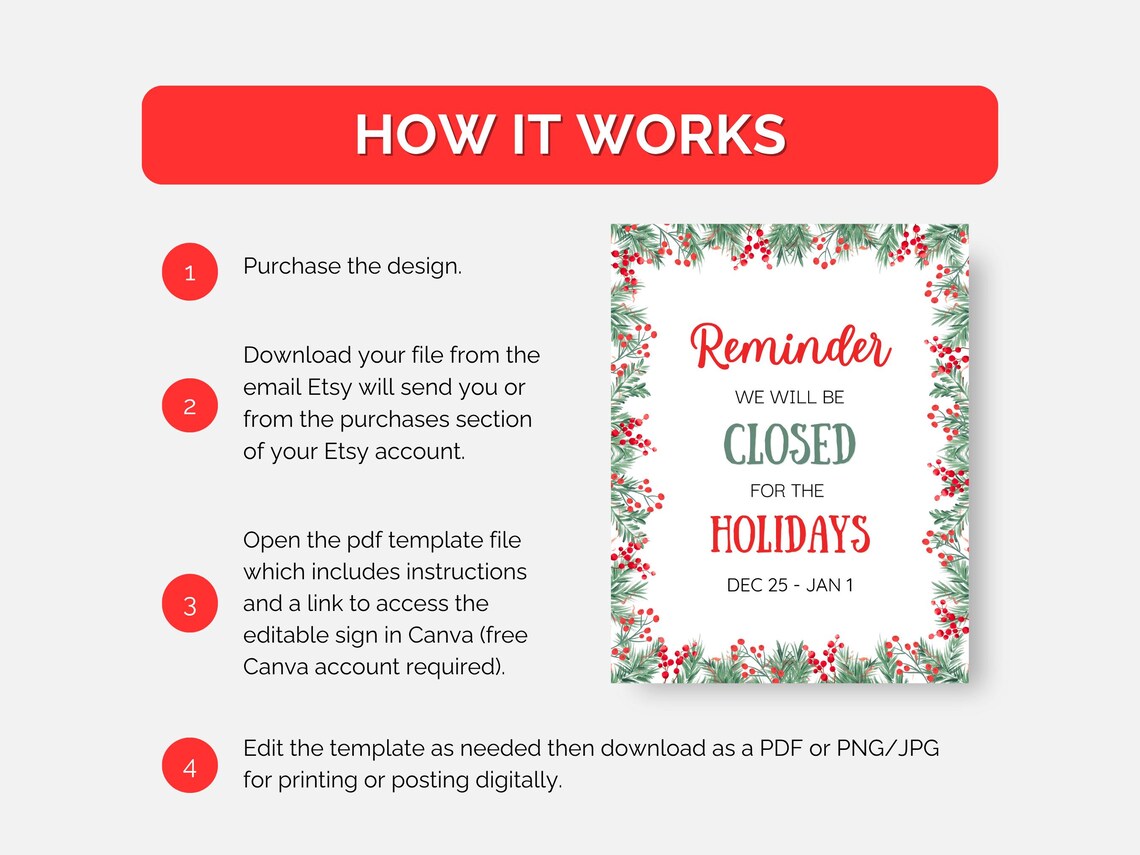 Editable Closed for Holidays Sign, Closed for Christmas Sign, Business ...
