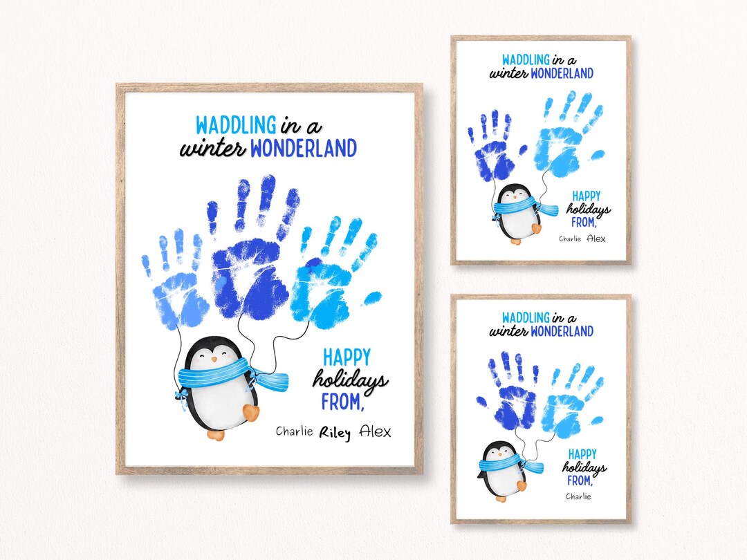 Penguin Handprint From Multiple Kids, Winter Handprint, Holiday ...
