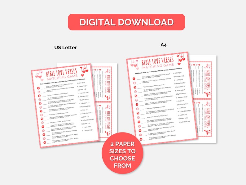 Bible Love Verse Matching Game, Valentines Day Bible Activity ...