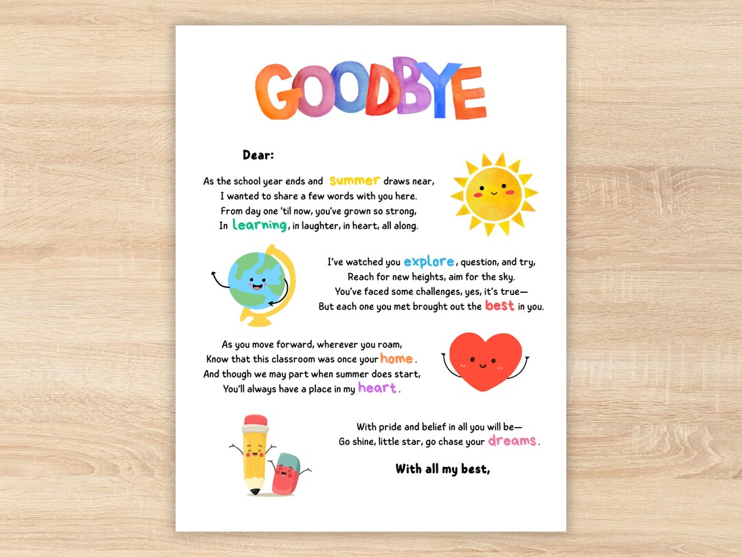 End of Year Poem From Teacher, End of Year Letter to Students, End of ...