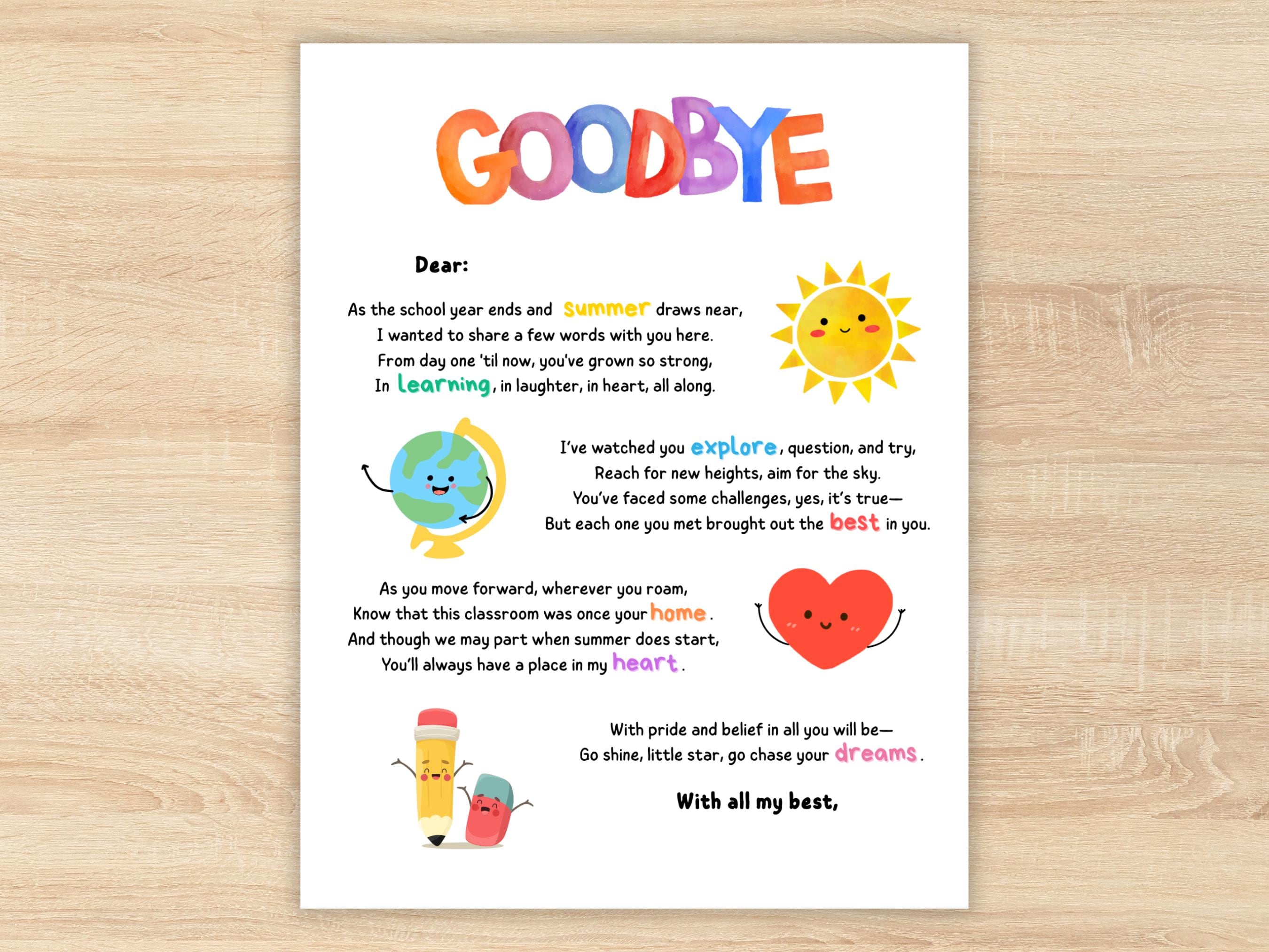 End of Year Poem From Teacher, End of Year Letter to Students, End of ...