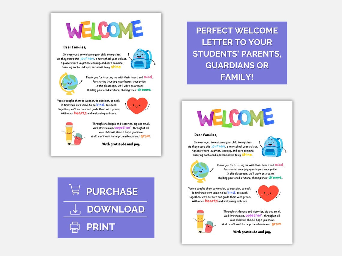 Welcome Letter to Parents, Poem for Parents, Beginning of School Year ...