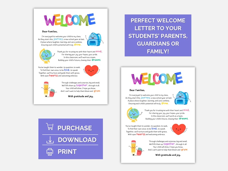 Welcome Letter to Parents, Poem for Parents, Beginning of School Year ...