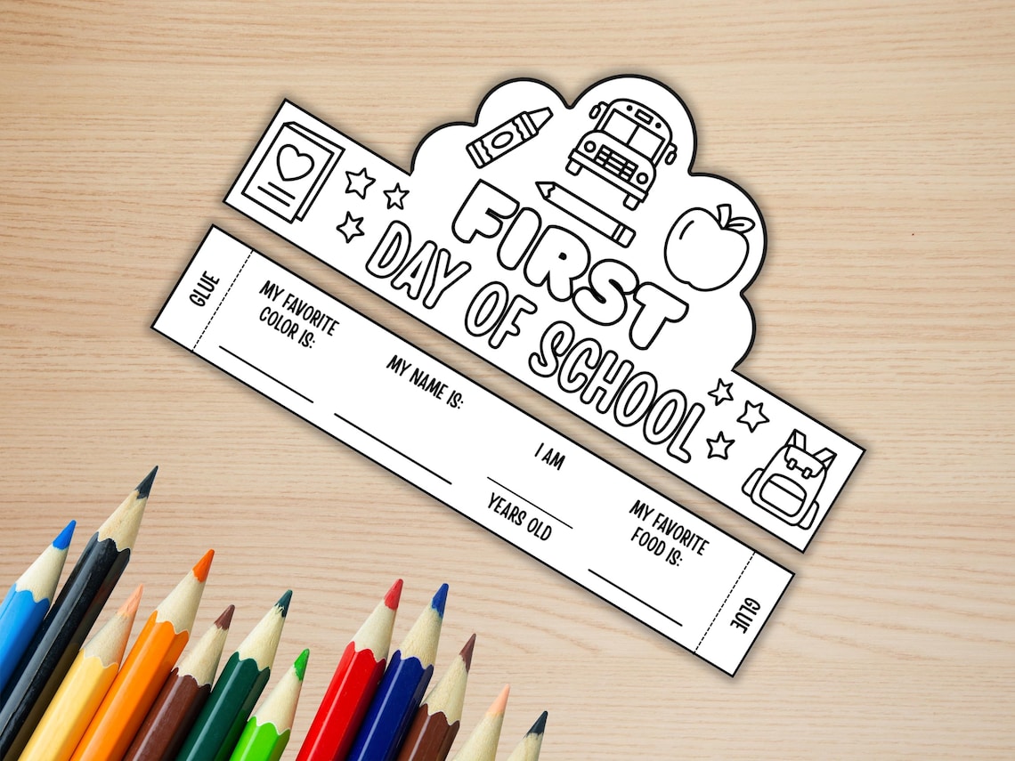 First Day of School Crown, Coloring Crown, All About Me, Kids Crown ...