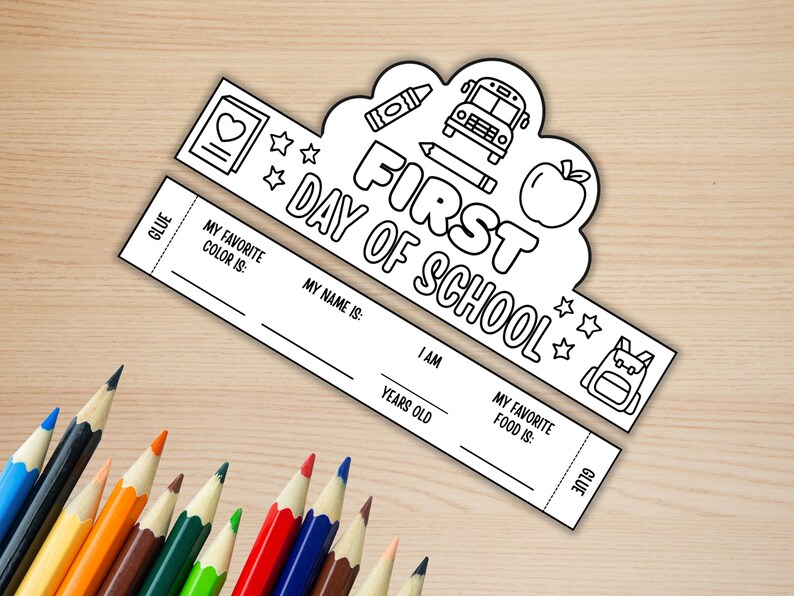First Day of School Crown, Coloring Crown, All About Me, Kids Crown ...
