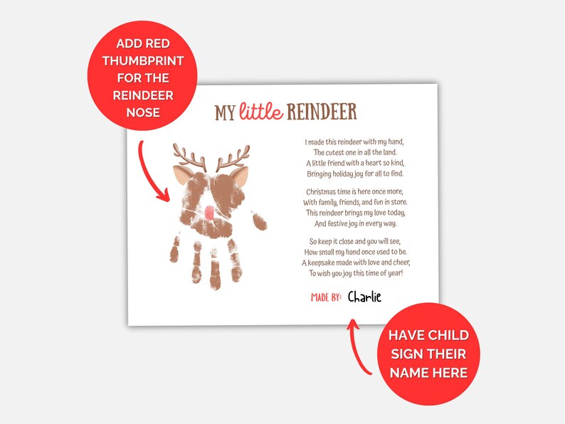 Reindeer Handprint Poem Craft, Christmas Handprint Art, Reindeer ...